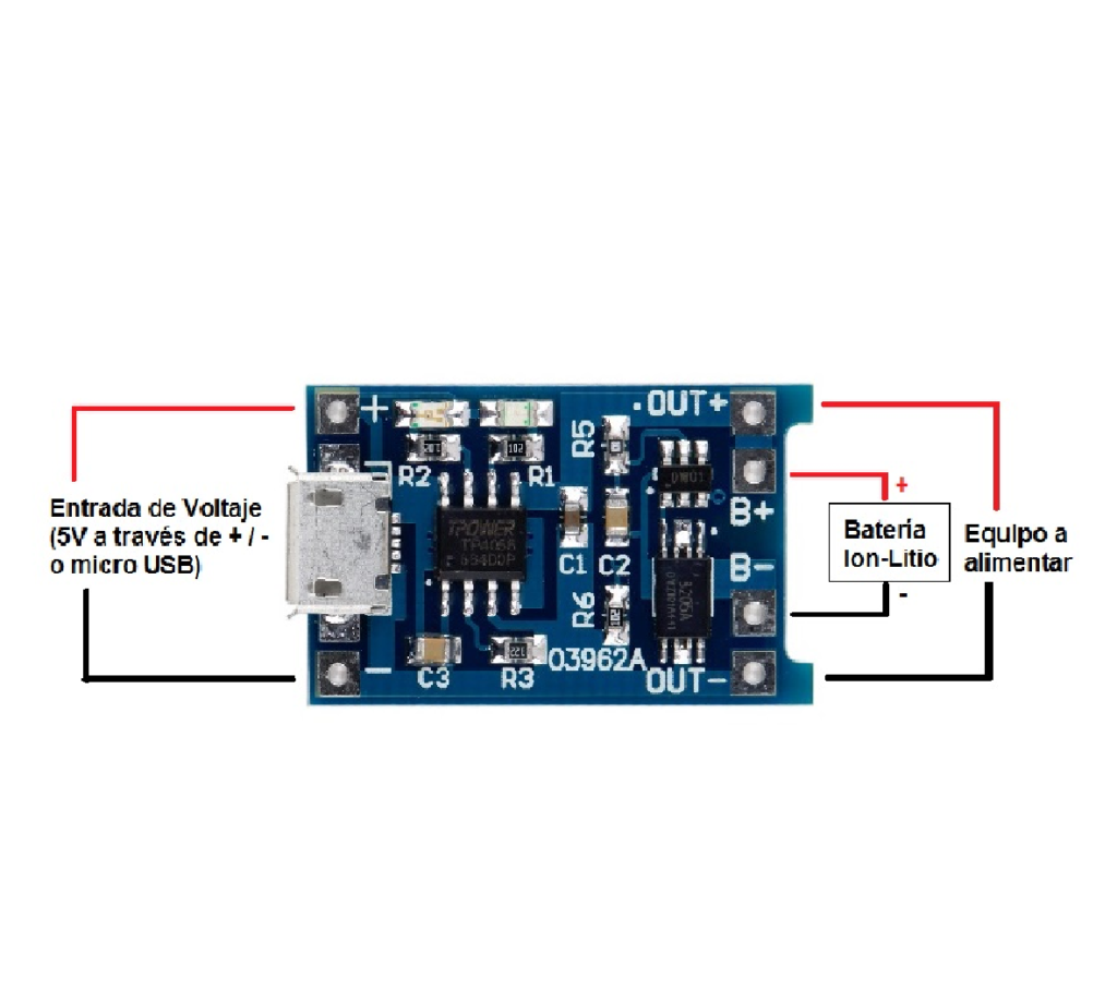 MODULO DE CARGA CON CIRCUITO DE PROT 5V 4.2V 1A - Electrocompu Quito