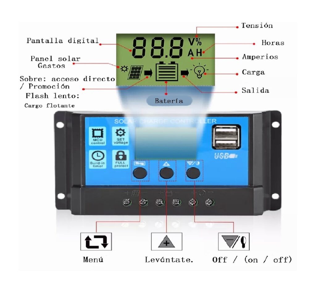 CONTROLADOR DE CARGA SOLAR 30AMP 2PUERTOS USB - Electrocompu Quito