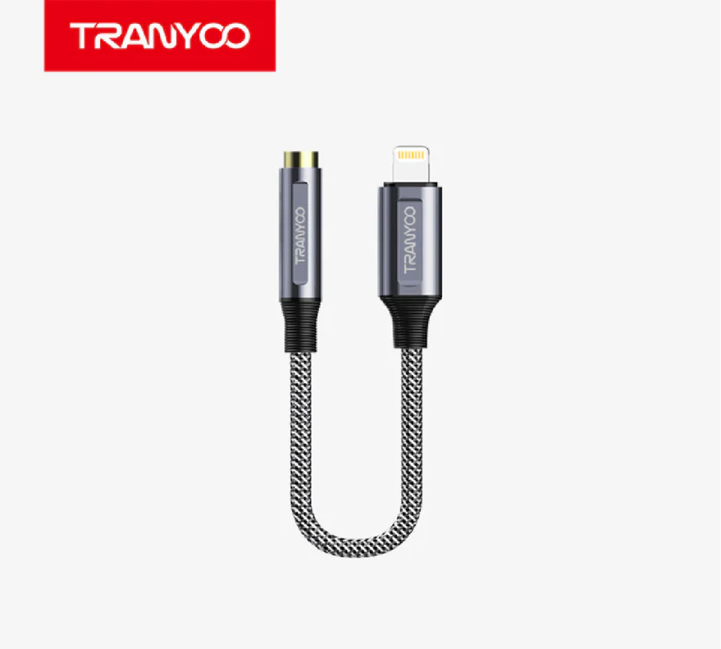 CABLE TIPO LIGHTNING A 3.5MM JACK 12CM GRIS TRANYOO - Electrocompu Quito